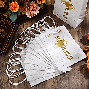 PerKoop 36 Pack First Communion Gift Bags for Boys and Girls Small Religious Party Favor Bags Paper Baptism Candy Bags for Baby Shower Christenings Weddings Confirmations, 8.66 x 6.3 x 3.15 Inch