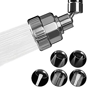 Faucet Sprayer Attachment, Big Angle Swivel Kitchen Faucet Aerator,Sink Faucet Head Replacement, 5 Spray Models, 55/64-27UNS Famale Thread, Male Thread Adapter included, Brushed Nickel