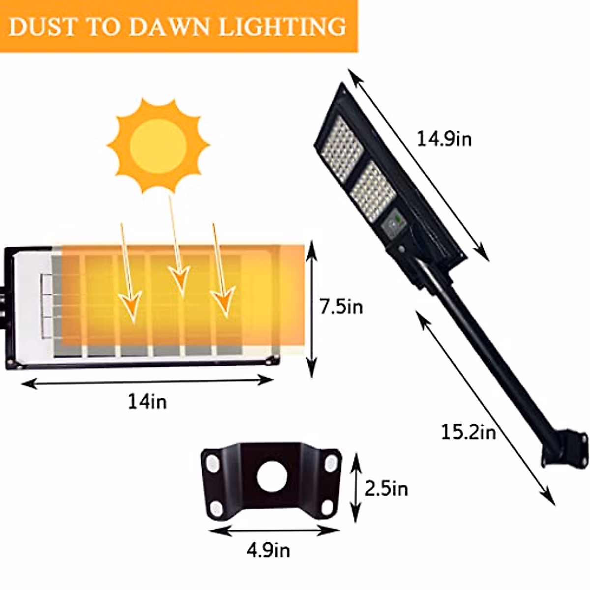 GLW 200W Solar Street Light with Motion Sensor Outdoor Lights 8000LM Dusk to Dawn Solar Flood Lights IP66 Waterproof LED Security Light for Garage,Yard,Parking Lot,Basketball Court and More(2 Pack)