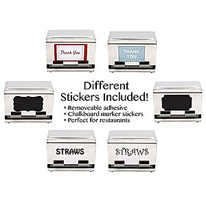 2Fold Supply Stainless Steel Straw Dispenser - For Bulk Unwrapped Drinking Straws - Custom Thank You, Straw and Chalkboard Labels Included - Stainless