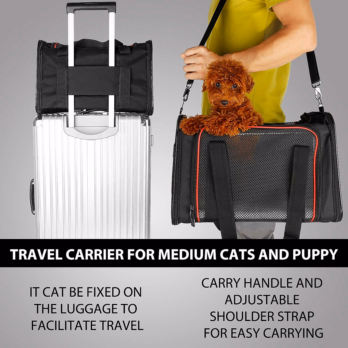 X-ZONE PET Dogs Carrier Cats Carrier Airline Approved Pet Carriers,Soft Sided Collapsible Pet Travel Carrier for Medium Cats and Puppy, Small Dogs Carrier for Travel
