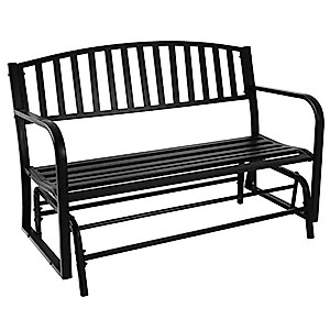 Sunnydaze Outdoor Glider Garden Bench - 50 Inch Black Park Bench - Durable Metal Porch Glider Seat - 2-Person Patio Furniture - Deck Swing - Perfect for Porch, Garden, Sunroom, Backyard or Deck