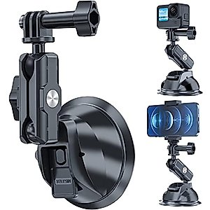 TELESIN Suction Cup Car Mount with Phone Holder, Windshield Window Dashboard Boats Vehicle Attach for GoPro Max Mini Hero 11 10 9 8 7 6 5 Insta360 DJI Action Accessories