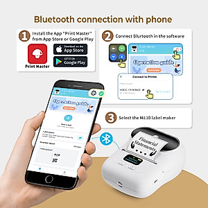 Phomemo M110 Label Makers - Portable Bluetooth Thermal Label Maker Machine,Label Printer for Barcode, Clothing, Jewelry, Retail, Mailing, for Android & iOS, with 1Pack 40×30mm Label, White