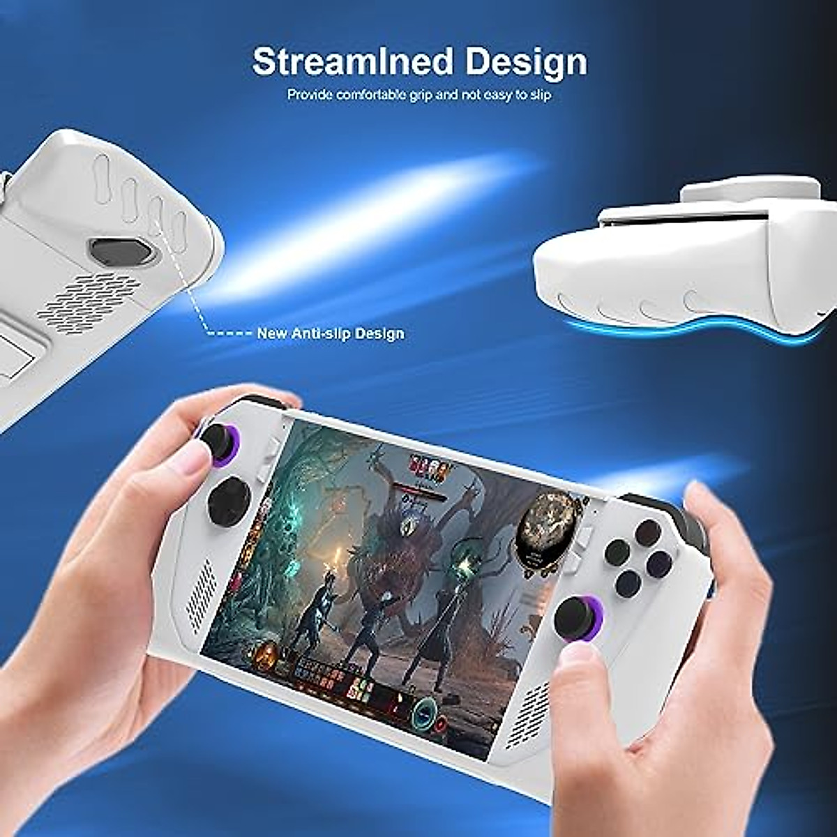 Protective Case Cover for ROG Ally Handheld, Game Console Skin Shockproof Protector Cover for ROGALLY with Stand Base Gaming Protective Case Accessories (White)