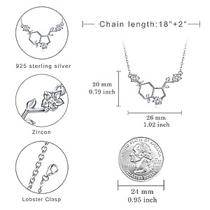 SCZKLAQ Happiness Serotonin Molecule Necklace for Women 925 Sterling Silver Serotonin Necklaces Happiness Molecule Necklace Chemical Molecule Jewelry for Women