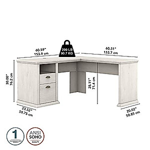 Bush Furniture Yorktown L Shaped Desk with Storage, 60W, White Oak