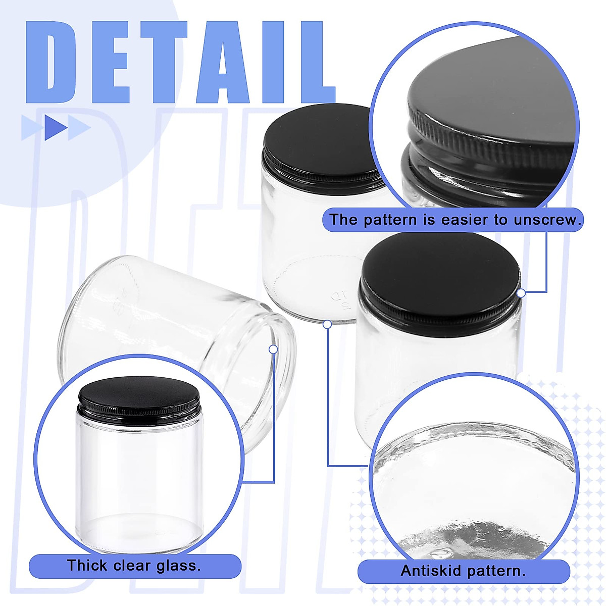 Glarks 8 Pack 8oz Glass Jars with Lids, Round Clear Glass Jars with Inner Liner and Black Lids for Storing Creams, Beauty Products, Cosmetic and Ointments