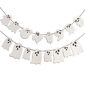 Comelodiant 2 Pack White Halloween Hanging Ghost Banner Halloween Ghost Garland for Haunted Houses Halloween Party Indoor Outdoor Decorations Home Mantel Decorations