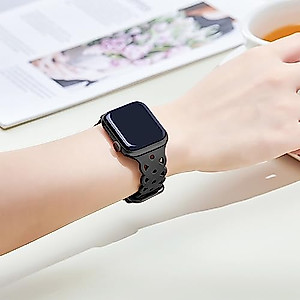 Butifacion Lace Silicone Band Compatible with Apple Watch Band 38mm 40mm 41mm Women, Hollowed-out Breathable Strap Replacement Wristbands for iWatch Series 8 7 6 5 4 3 2 1 SE, Black