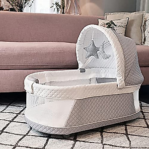 TruBliss Baby 2-in-1 Journey Convertible Infant Bassinet Crib Sleeper with Nightlight, Vibrations, Lullabies, and Nature Noises, Soft Grey
