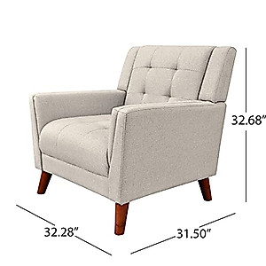 Christopher Knight Home Evelyn Mid Century Modern Fabric Arm Chair, Beige & Walnut