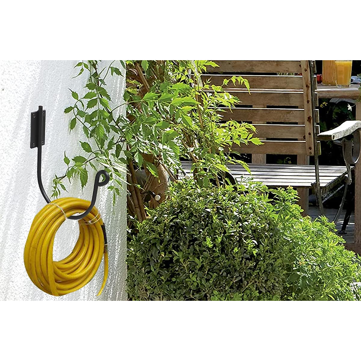 The Metal Magician Garden Hose Holder Wall Mounted Water Pipe Hanger Heavy Duty Metal Pipe Hook for Outside Yard Ideal for Extension Cords, Ropes (Black) (Hose Hook)