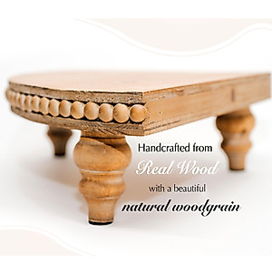 Farmhouse Corner Shelf Stand [with Removable Feet] - Bathroom Countertop Organizer, Decorative Tray Riser, Beaded Wooden Tray, Corner Tray Plant Stand, Coffee Bar Organizer for Kitchen Countertop