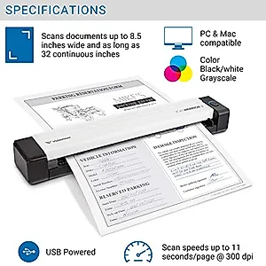 Visioneer RoadWarrior 3 Simplex Mobile Document Scanner for PC and Mac, USB Powered Travel Scanner