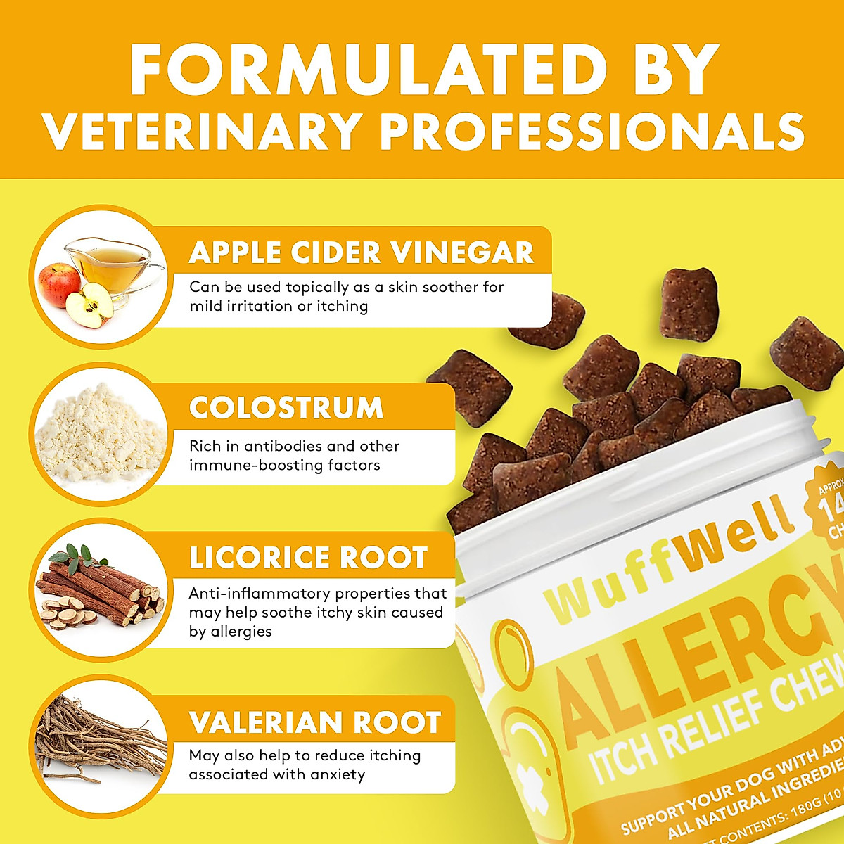 WuffWell Allergy Chews for Dogs - Dog Allergy Relief & Itch Medicine - Allergy Supplements for Dogs Itching/Licking - Aller Immune Bites - Pet Allergy Chews - Allergy & Immune Chews