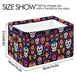 ALAZA Dia De Los Muertos Sugar Skull Foldable Storage Box Storage Basket Organizer Bins with Handles for Shelf Closet Living Room Bedroom Home Office 1 Pack