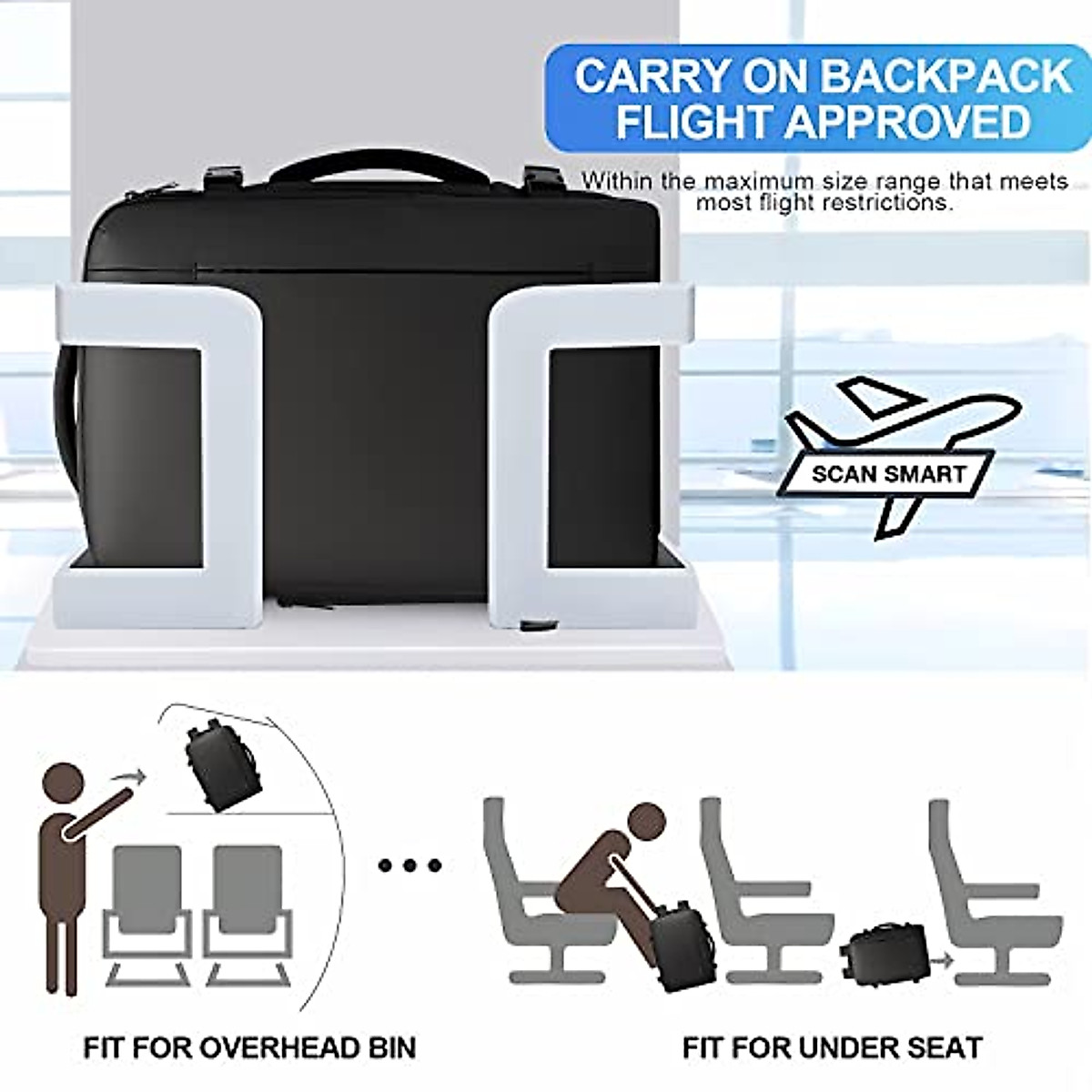 BANGE Travel Backpack, Carry On Backpack Durable Convertible Duffle Bag Fit for 17.3 Inch Laptop for Men and Women… (Black(35L Vertical Pocket))