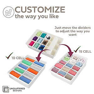 Uncluttered Designs Adjustable Drawer Dividers — Customizable Organization for Utility & Junk Drawers — Storage Solution for Kitchen and Office (White, 3 Pack)