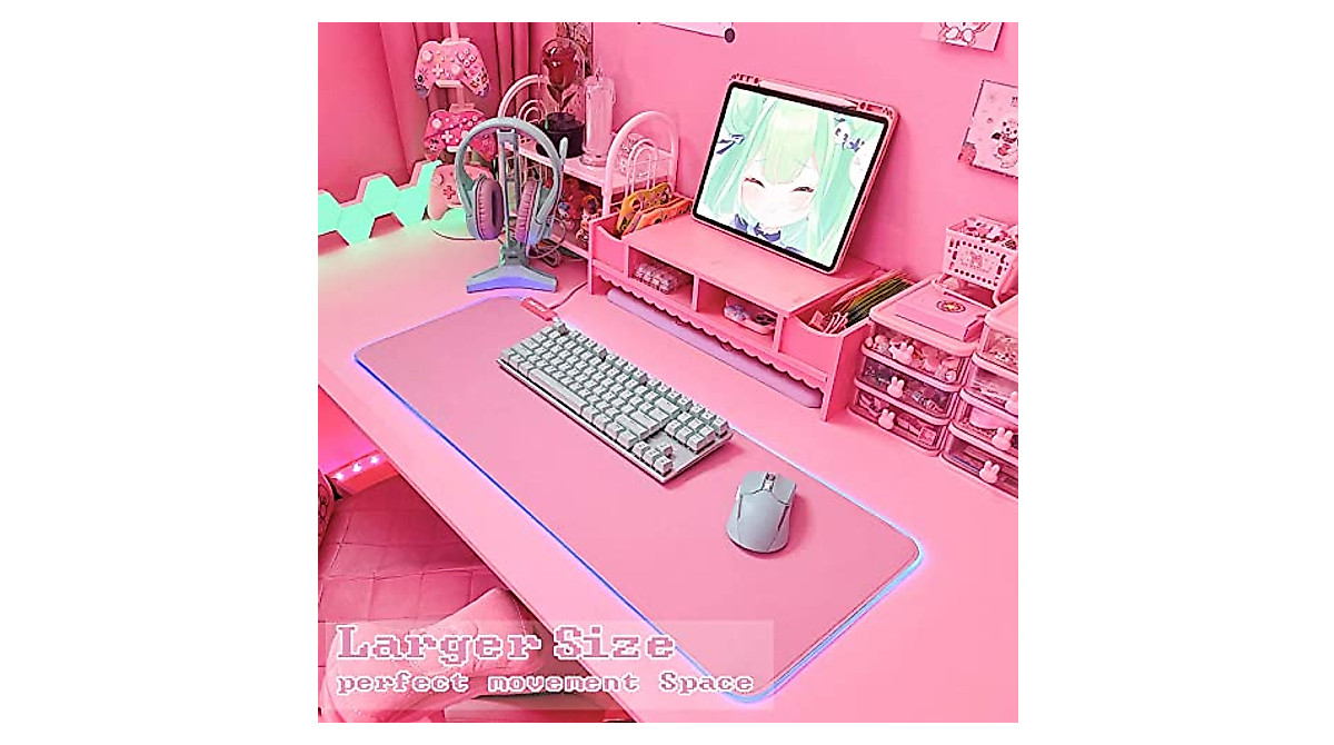JMIYAV Pink RGB Gaming Mouse Pad - 31.5x12 Inch