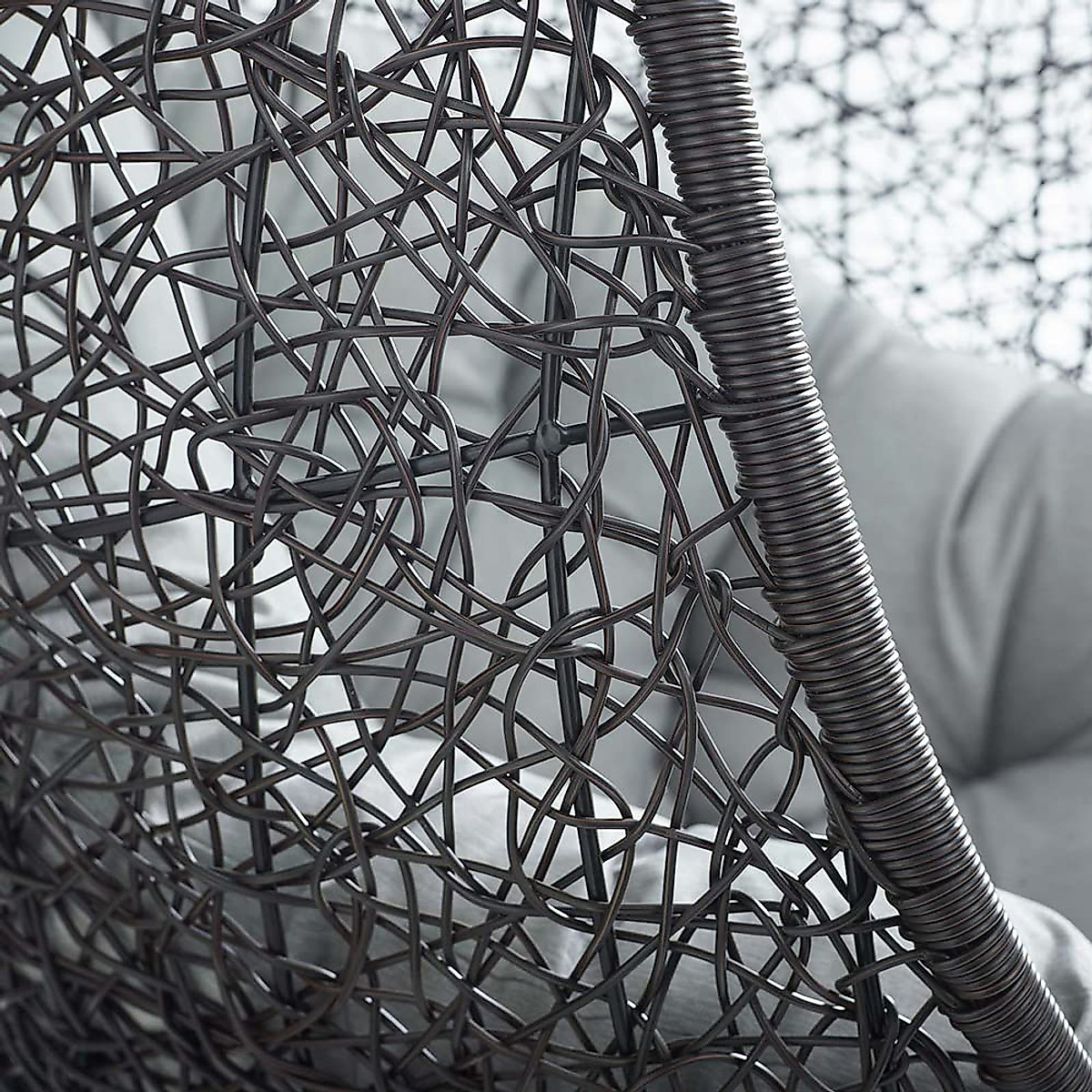 Modway EEI-3635-BLK-GRY Encase Wicker Rattan Outdoor Patio Swing Chair with Hanging Steel Chain in Black Gray