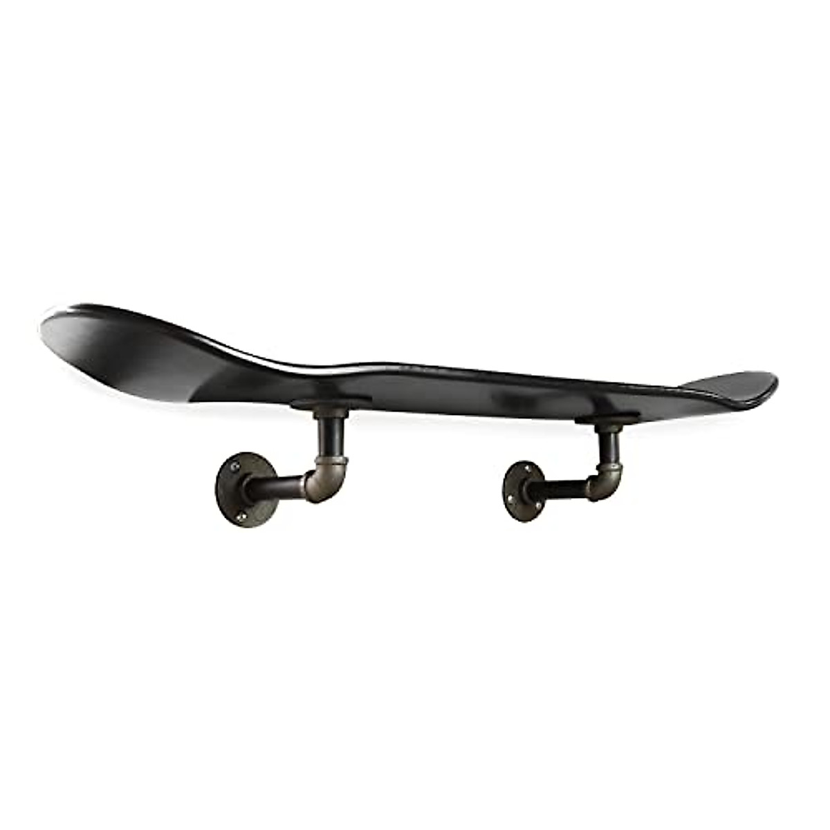 Floating Industrial Style Skateboard Deck Shelf with Pipe Mounting System – Custom Made Indoor Skate Shelving - Maple Wall Mount - 7.75" Dipped Black