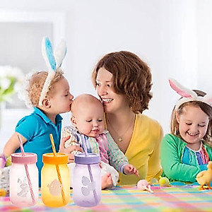 LLE Happy Easter Plastic Pint Jar Tumbler with Lids & Straw, 16oz Pastel Reusable Cups for Kids Adults Drinking Cup Water Juice Bottle Spring Summer Home Indoor Outdoor Use and Gifts Set of 3