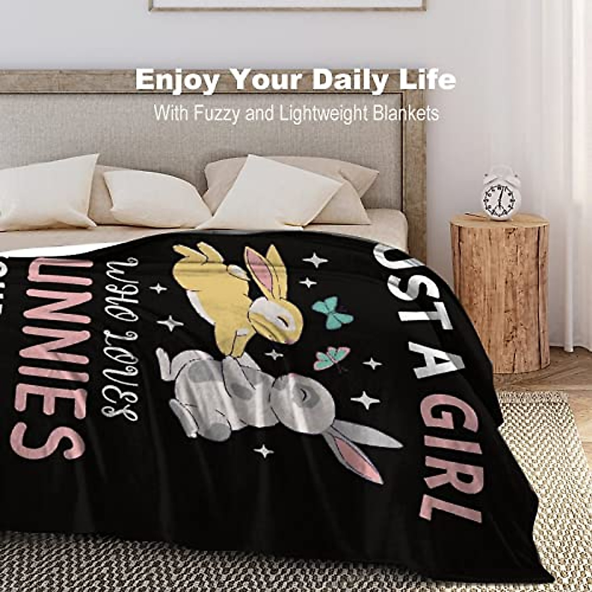 Custom Bunny Blanket Gifts for Girls Boys Teens, 40"*50" Cute Rabbit Flannel Lightweight Fleece Soft Cozy Throws, Bed Blanket for Couch Sofa Living Room