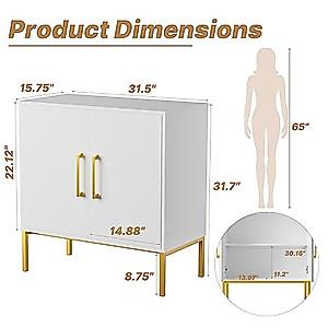 LYNSOM Storage Cabinet with Doors, Free Standing Living Room Cabinet, Modern Wood Buffet Sideboard for Kitchen, Bedroom, Hallway, Entryway, Office, White