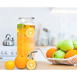 Tall Square Glass Jar Drink Dispenser - Gravity Beverage Dispenser With Stainless Steel Spigot, 80 oz (2.36 Liters)