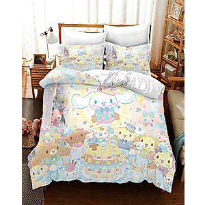 EIANLAI 3 Piece Anime Bedding Set 3D Printed Cartoon Soft Duvet Cover Set for Bedroom (1 Duvet Cover & 2 Pillowcases)-Twin