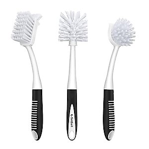 SetSail Dish Brush Set of 3 with Bottle Brush, Dish Scrub Brush with Long Handle Deep Cleaning Handle Brush with Scraper Tip for Kitchen Sink Dishes Bottle Cup Pot and Pans Tile Lines, Black
