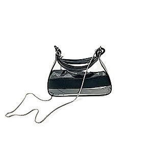 Clear Purse Stadium Approved, Black Accent Crossbody Handbag, Black Leather Jelly Bag