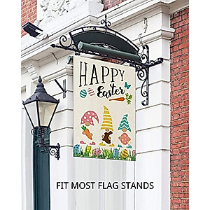 Easter Garden Flag, Double Sided Vertical Burlap Mini Flag for Garden Yard House, Happy Easter Outdoor Bunny Egg Gnome Small Flag, Farmhouse Outside Holiday Decorative Decoration, 12x18 Inch