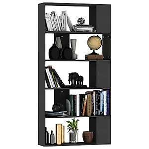 FurturHome 5-Tier Bookcase | Wooden 5-Shelf Bookshelf | Modern Wood Book Shelf with 5 Compartments for Bedroom Living Room Home Office | Black Engineered Wood 31.5" x 9.4" x 62.6"