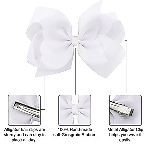 AILEAM Hair Bows for Girls 6PCS Girls Toddler bows Clips White Grosgrain Ribbon Alligator Clips Kids Hair Accessories (6inch ×2, 4inch ×2, 3inch ×2)