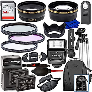 Ultimaxx 58MM Accessory Kit for Canon EOS Rebel T7, T6, T5, T3, T100, 4000D, 3000D, 2000D, 1500D, 1300D, 1200D 1100D, and More; Includes: 2X LP-E10 Batteries, Filter Kits, Backpack & More