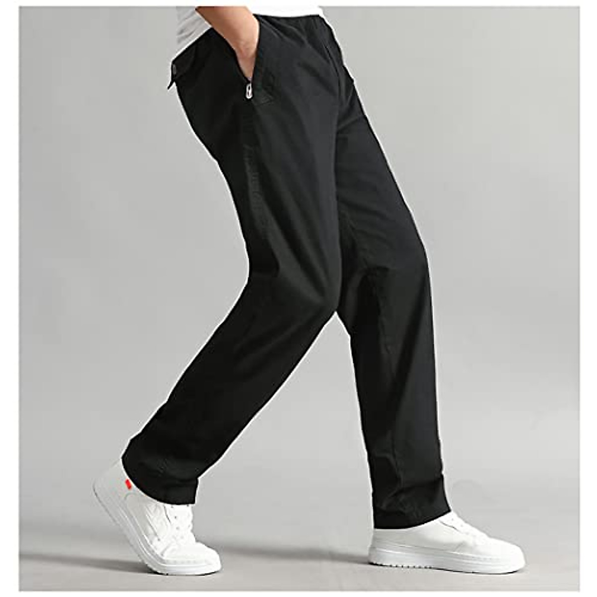 WZIKAI Mens Cargo Pants,Elastic Waist Sweatpants for Men Casual Long Trousers Light Jogger Pants Black XL