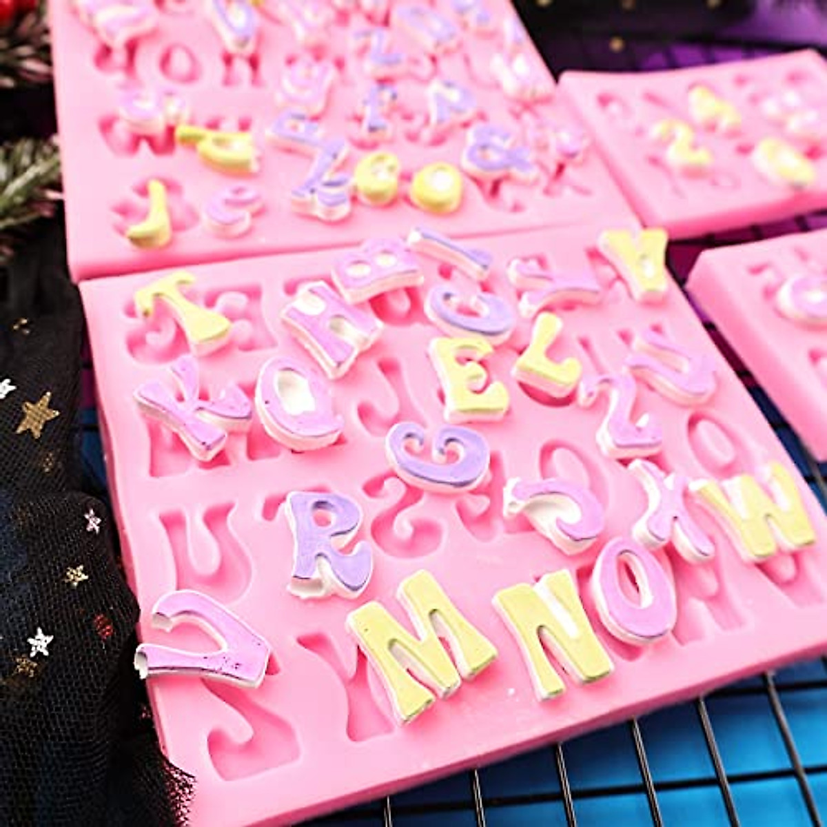 GELIFATLE Letters Molds and Numbers Molds, Silicone Fondant Mold Chocolate Molds, 0-9 Number and 26 Letters Silicone Molds for Baking Desserts and Cake Decoration (4 pack)