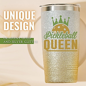 Onebttl Pickleball Gifts for Women - Insulated 20oz Stainless Steel Travel Tumbler with Straw and Lid - Queen of the Pickleball Court