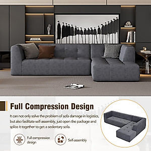 BAMOOLI 110'' Modular Sectional Couch, Modern L-Shape Floor Sofa with Chaise Lounge, Comfy Chenille Fabric Sponge Sofa Couch, Upholstered Corner Cloud Couch for Living Room, Bedroom, Office, Dark Grey