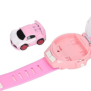 CUTULAMO Mini Watch RC Car Toy, 2.4G Independent Signal Watch RC Car Toy Dust Cover USB Cable for Outdoor(Pink Type 1)