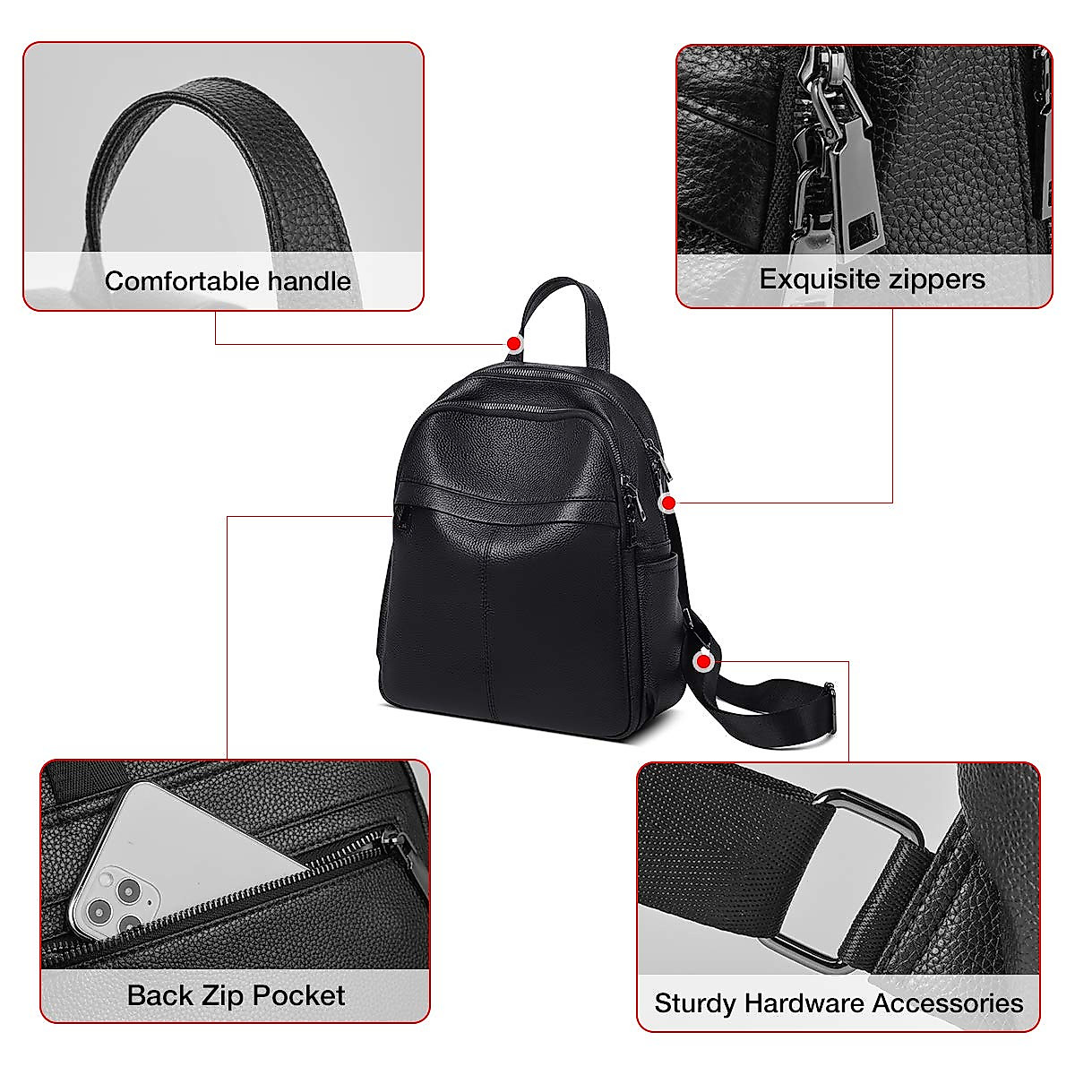 FOXLOVER Leather Backpacks for Women, Genuine Leather Ladies Fashion Rucksack