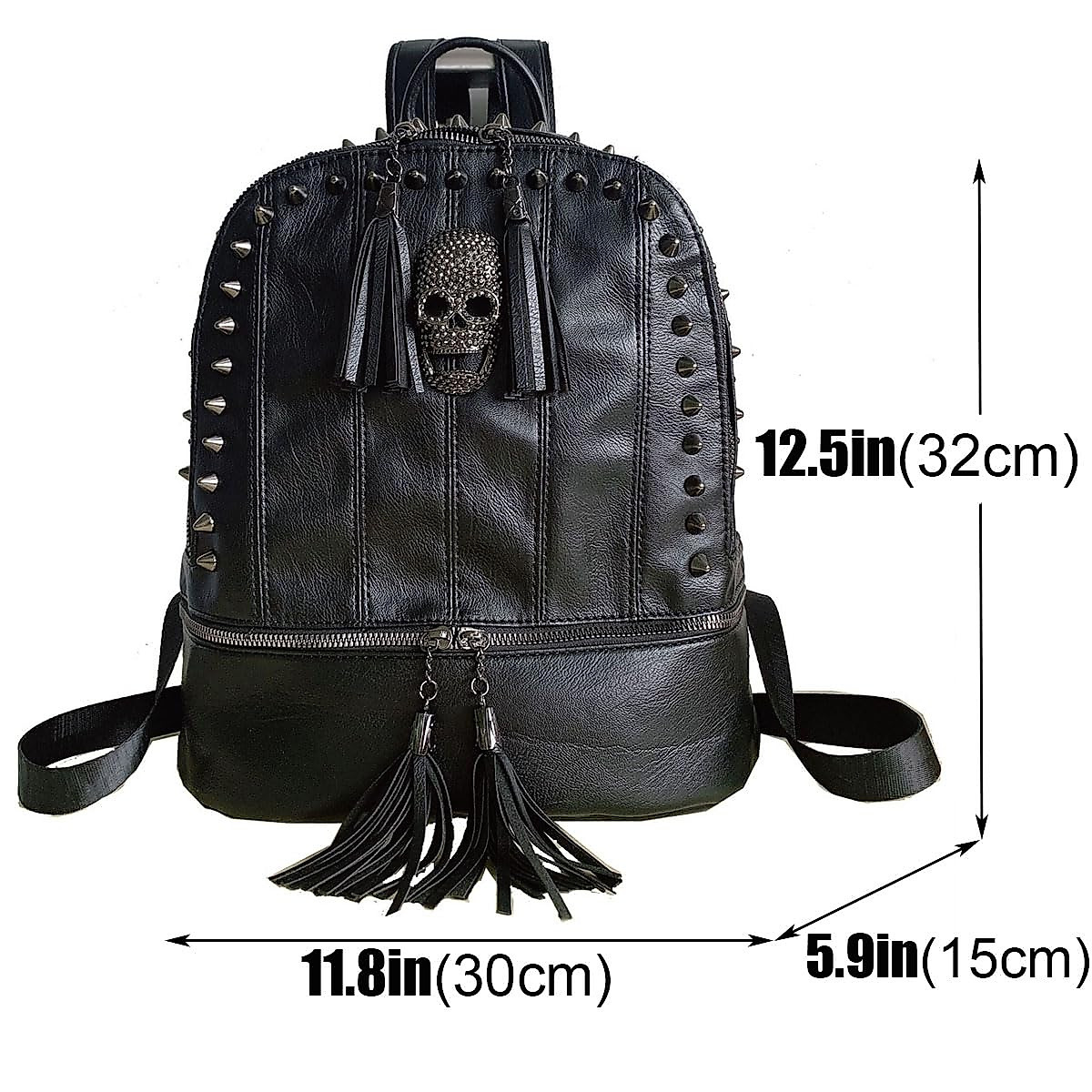 YOUNXSL Women Skull Rivet Backpack Purse Fashion PU Leather Designer Travel Bag Ladies Shoulder Bags(Black)