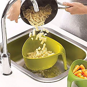 Joseph Joseph Nest Colanders Stackable Set with Easy-Pour Corners and Vertical Handle, 2-piece, Green