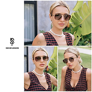 SOJOS Retro Aviator Polarized Sunglasses Womens Mens Vintage Square Shades Sun Glasses UV400 SJ1184 with Black/Grey Lens