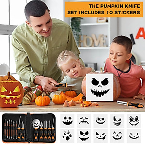 YUYUNLOMN Halloween Pumpkin Carving Tool kit, 13-Piece Professional Stainless Steel Pumpkin Cutting & Carving Set with 10 Templates, Carrying Bag - Perfect for Family Fun Time During Halloween