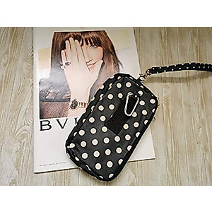 Men Women Sports Phone Pouch, Tainada Two Zippered Pouch Carry Bag for iPhone 14/13 / 12 Pro Max, Samsung Galaxy S23+ / S22+, Note 20, A54, Google Pixel 7/6, 7a / 6a (Black White Polka Dots)