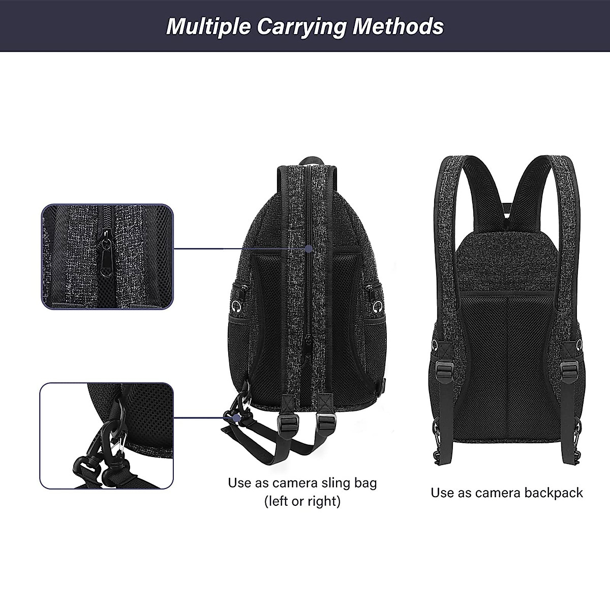 MOSISO Camera Bag Sling Backpack, DSLR/SLR/Mirrorless Photography Waterproof Camera Case Crossbody Shoulder Bag with Tripod Holder&Rain Cover&Shoulder Straps Compatible with Canon/Nikon/Sony, Black