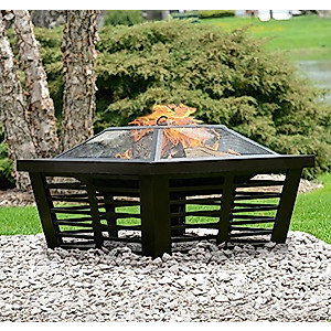 Pleasant Hearth OFW191S Hudson Square Steel, 34-Inch fire Pit, Wenge